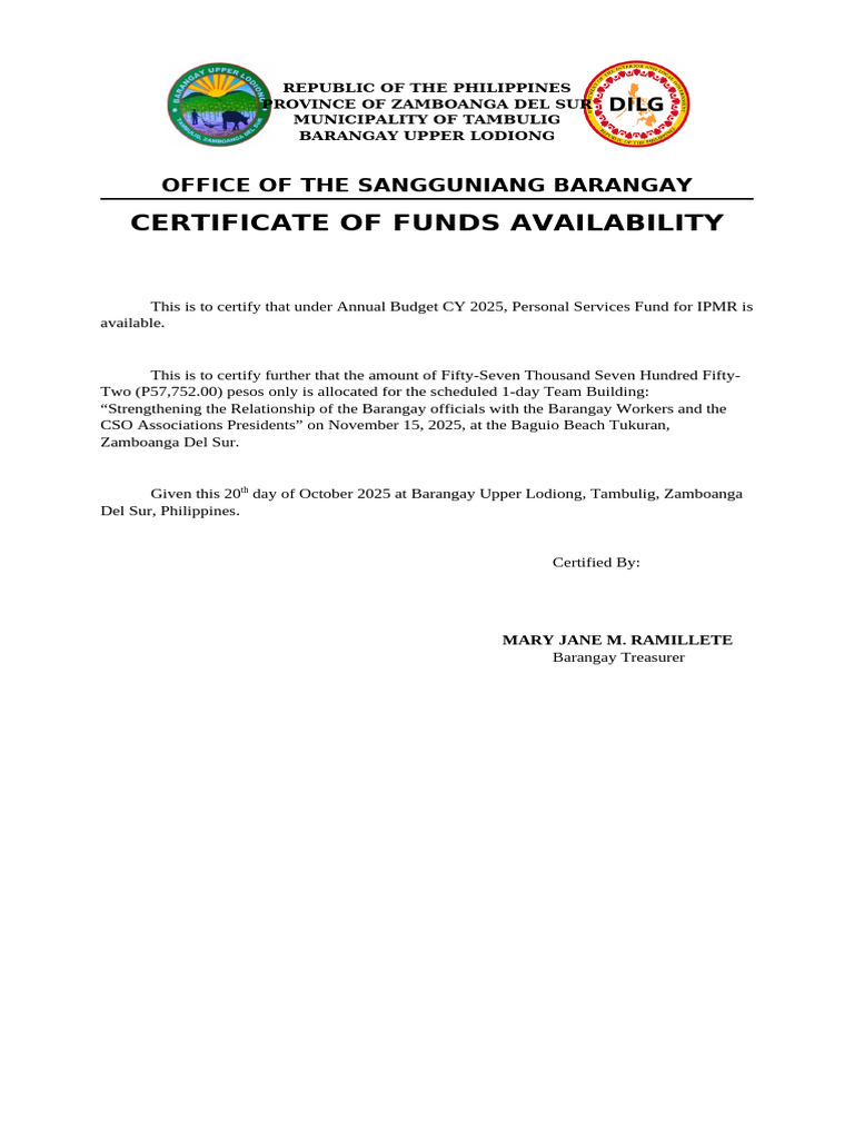 Certificate of Funds Availability | PDF | Philippines
