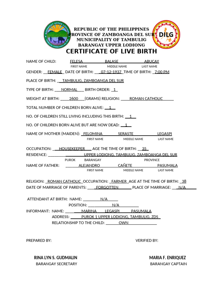 Certificate of Live Birth Form | PDF