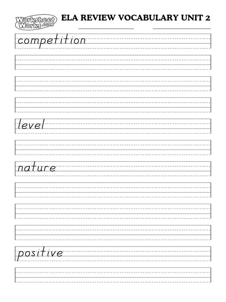 Worksheetworks Ela Review Vocabulary Unit 2 1 | PDF