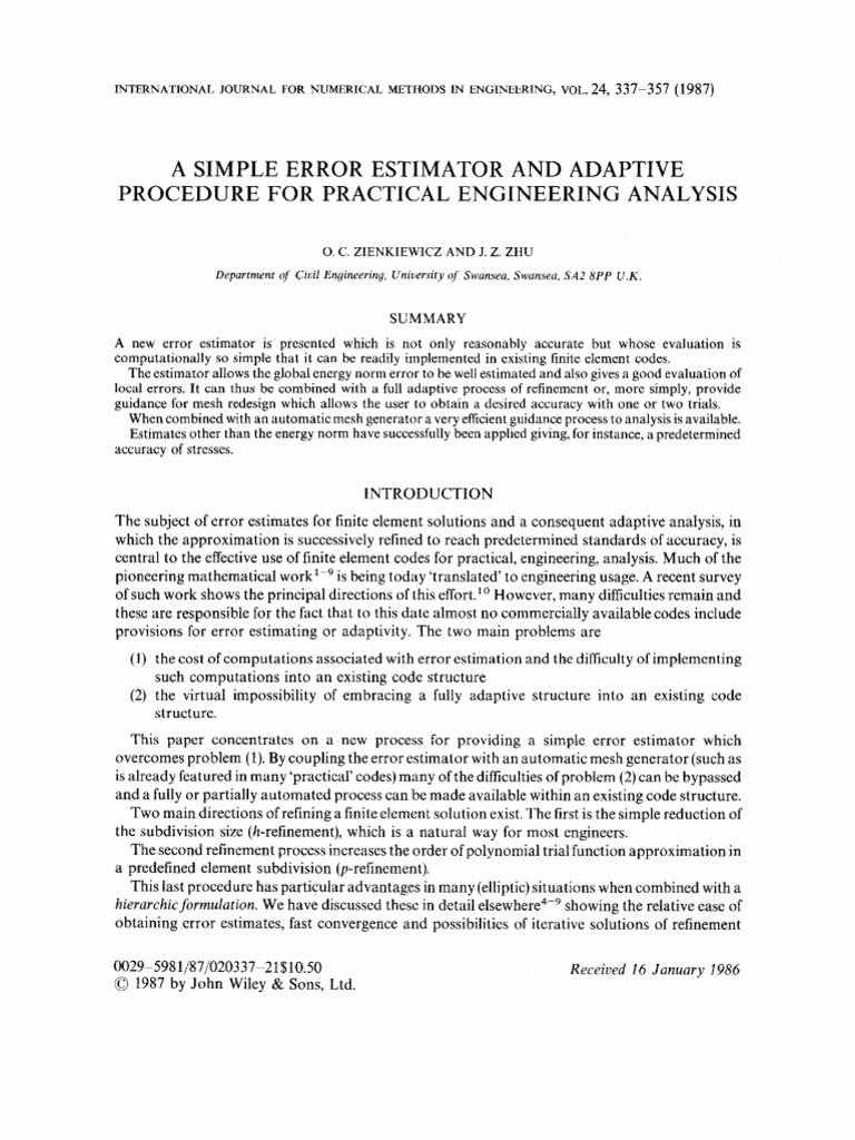 A Simple Error Estimator and Adaptive Procedure For Practical Engineering Analysis | Download ...