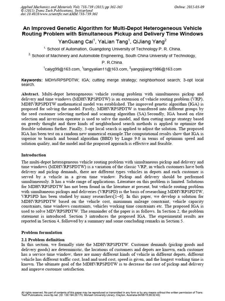 An Improved Genetic Algorithm For Multi-Depot Heterogeneous Vehicle Routing Problem With ...