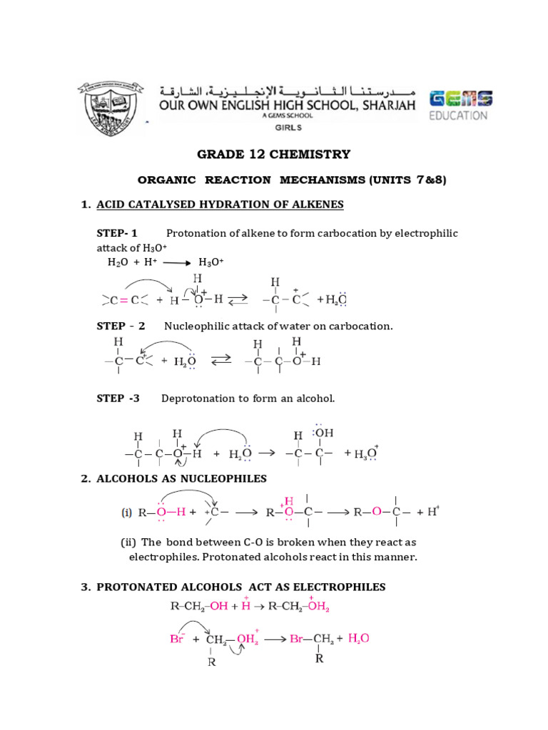 Grade 12 Chemistry - Organic Reaction Mechanisms | PDF