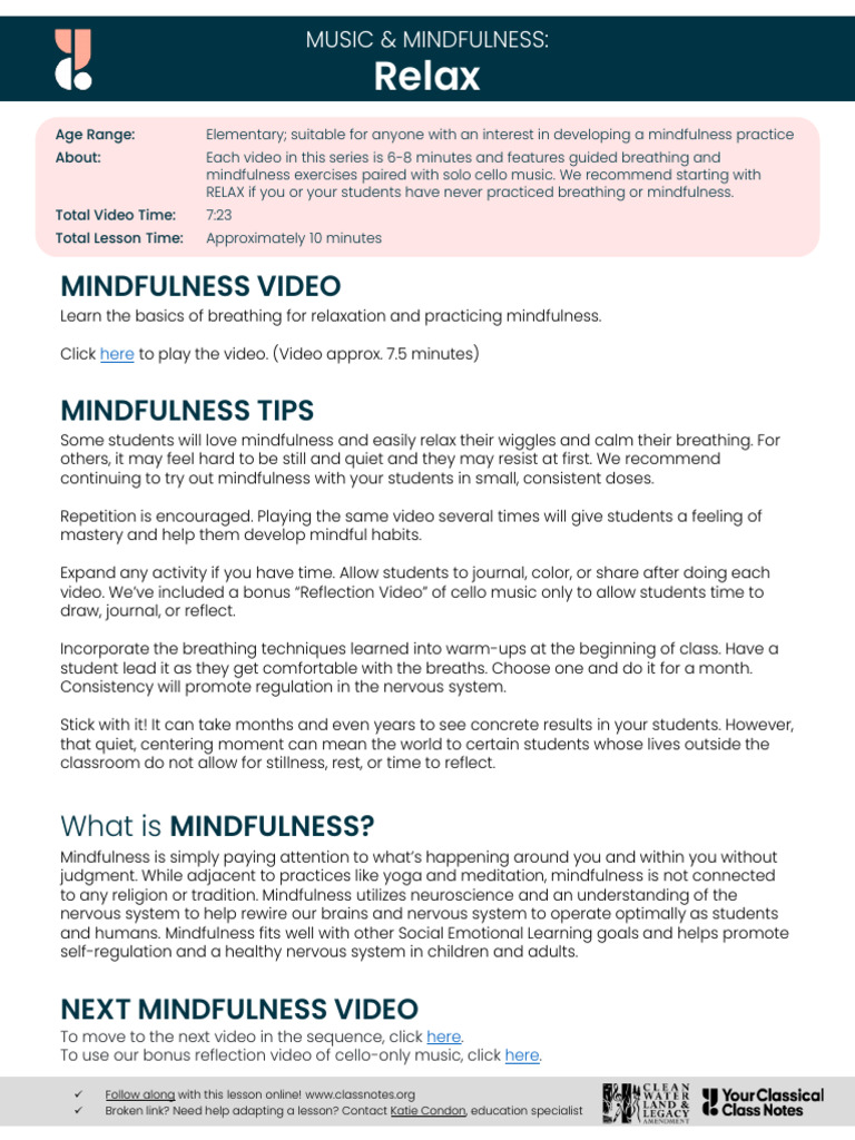 MM Relax Lesson Plan 20250115 | PDF | Mindfulness | Relaxation (Psychology)