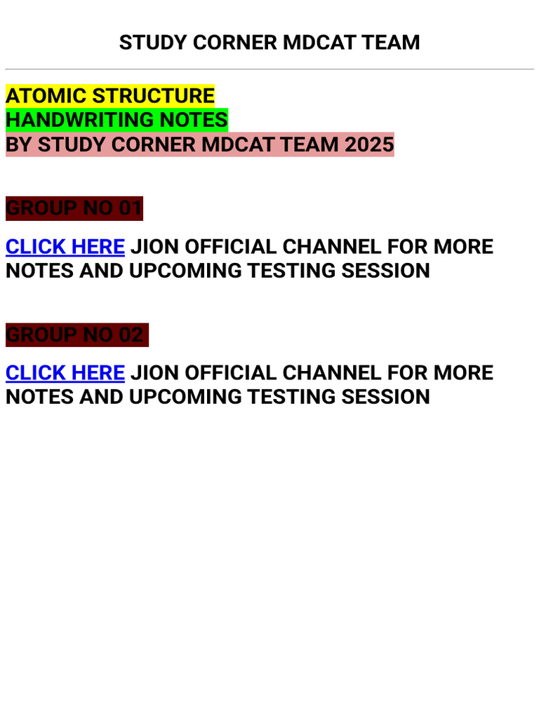 MDCAT 2025 Atomic Structure Notes | PDF