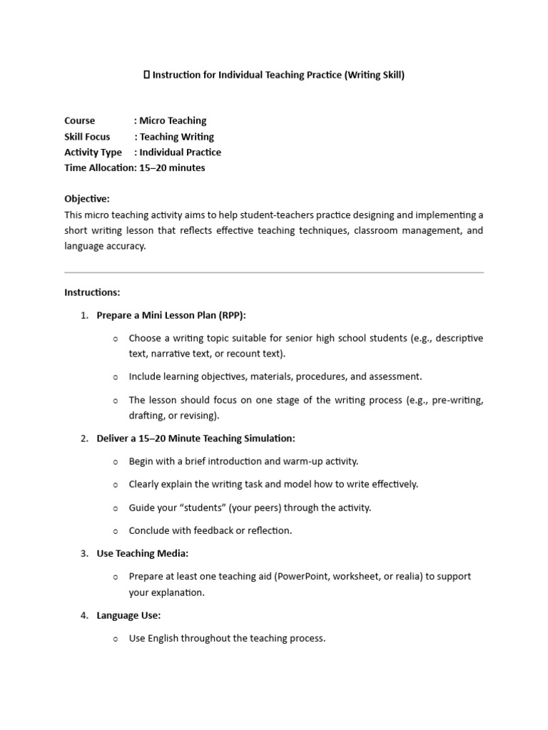 ? Instruction For Individual Teaching Practice (Individual Task) | PDF ...