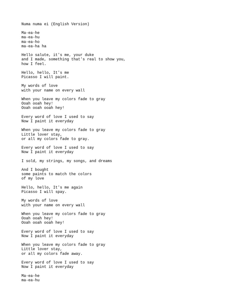 Numa Numa Ei (English Version) | PDF