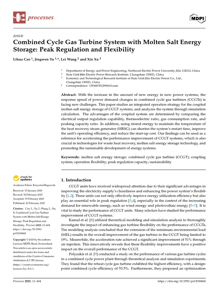 Combined Cycle Gas Turbine System With Molten Salt Energy Storage ...
