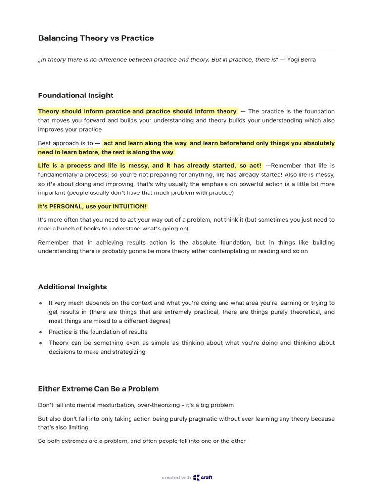 Balancing Theory Vs Practice | PDF | Theory | Experience