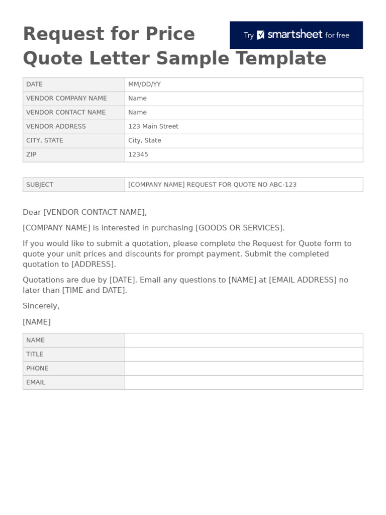 Ic Request For Price Quote Letter Sample Template 12139 Word | PDF