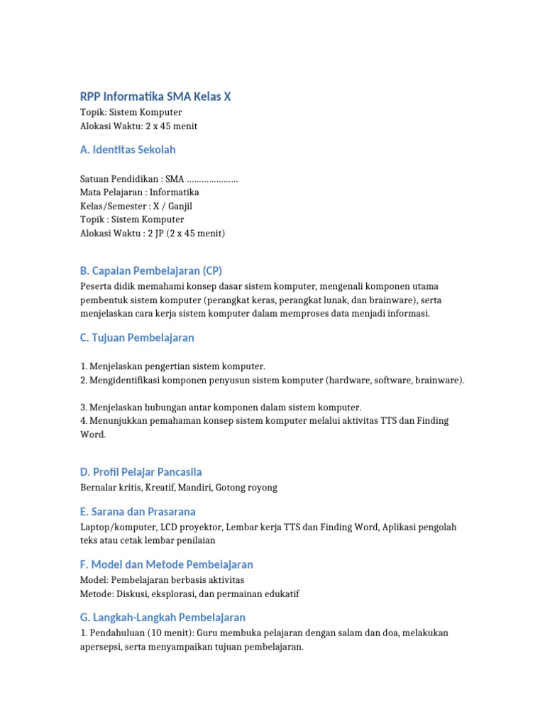 RPP Sistem Komputer TTS FindingWord | PDF