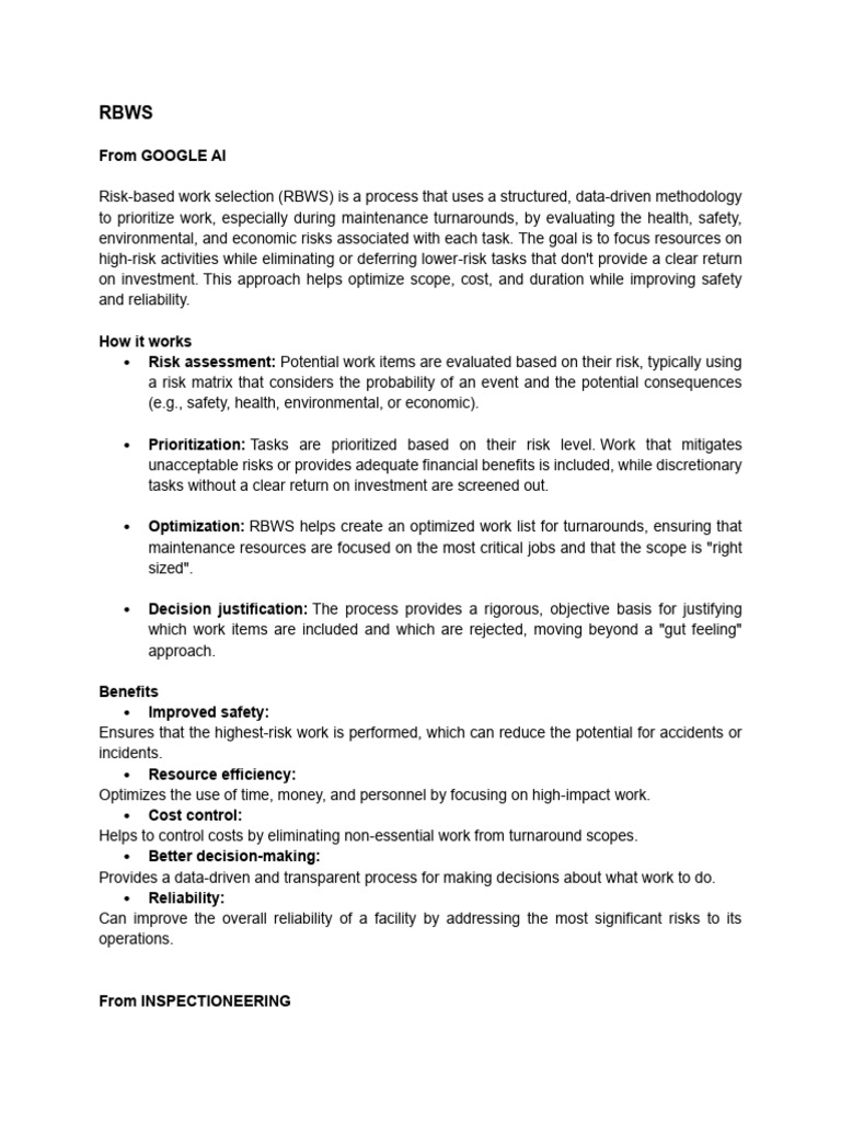 Basics of RBWS | PDF | Risk | Reliability Engineering