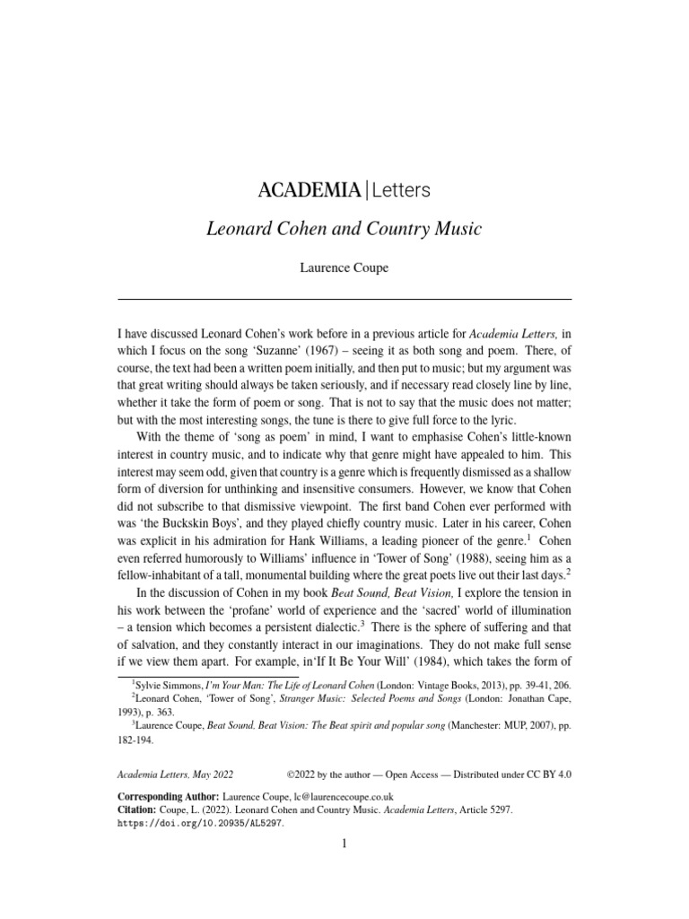 Leonard Cohen and Country Music Second o | PDF
