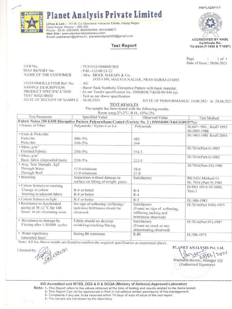 Clothing Test Report | PDF