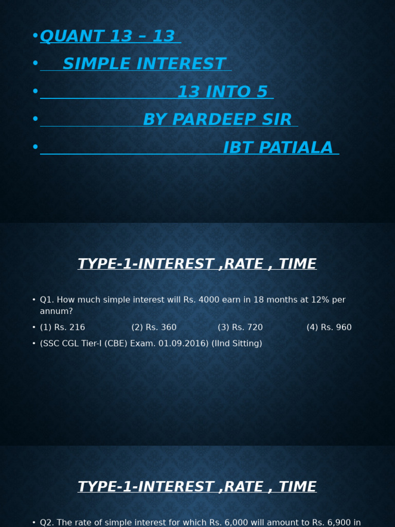 Simple Interest 13 Into 5 by Pardeep Sir | PDF | Interest | Money