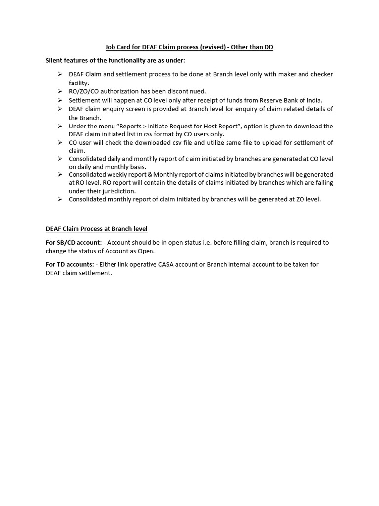 Job Card - DEAF Cliam Process (Revised) - Other Than DD | PDF | System ...