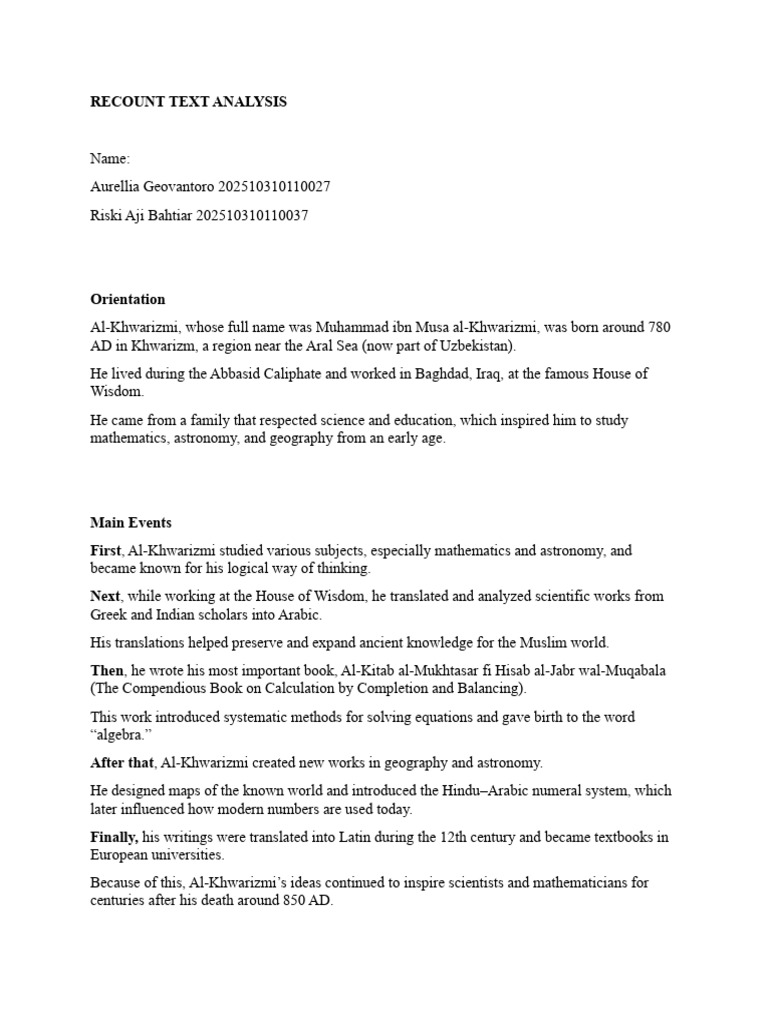 Recount Text Analysis | PDF