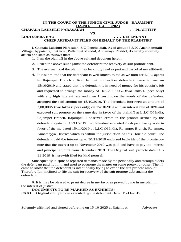 Chief Affidavit of Lic Narasaiah 184 0f 2023 | PDF | Lawsuit | Practice ...