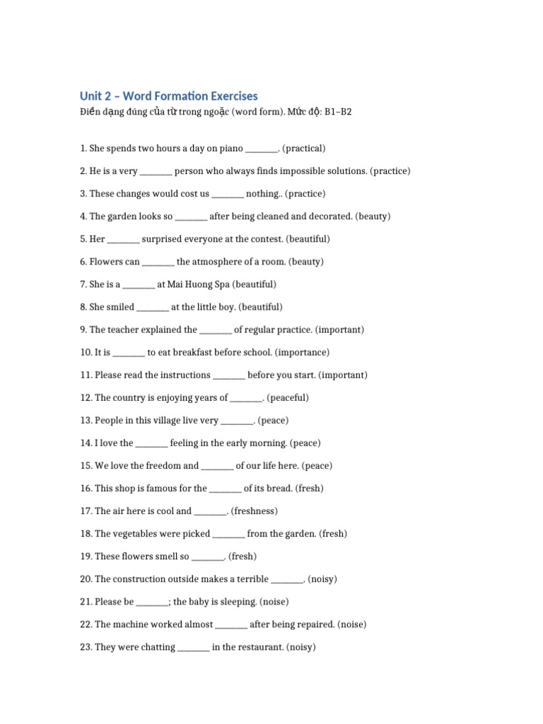 Word Formation Exercises for B1-B2 | PDF