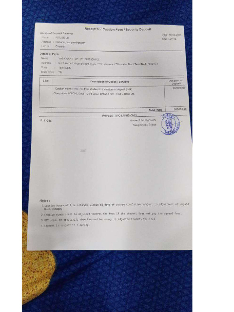Caution Deposit Refund Application Form | PDF