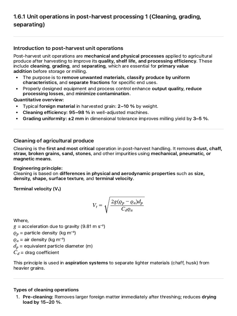 Post-Harvest Cleaning and Grading Processes | PDF