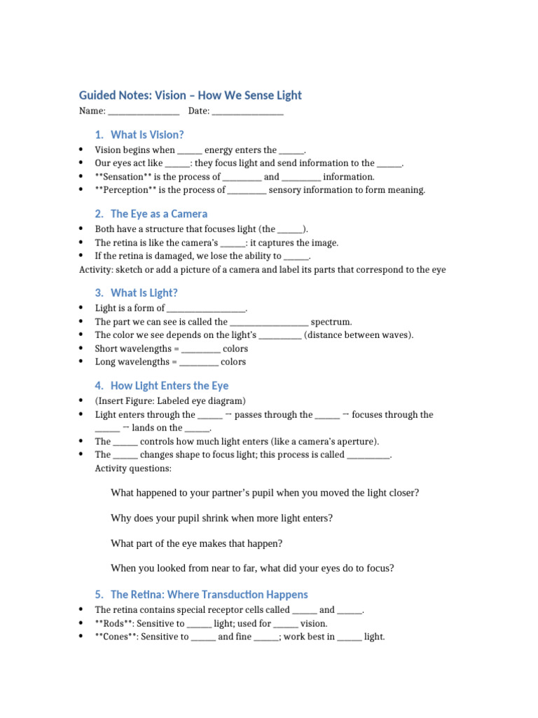 Vision Guided Notes Lesson1 | PDF | Visual System | Eye