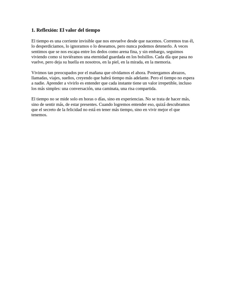 Reflexión: El Valor Del Tiempo | PDF
