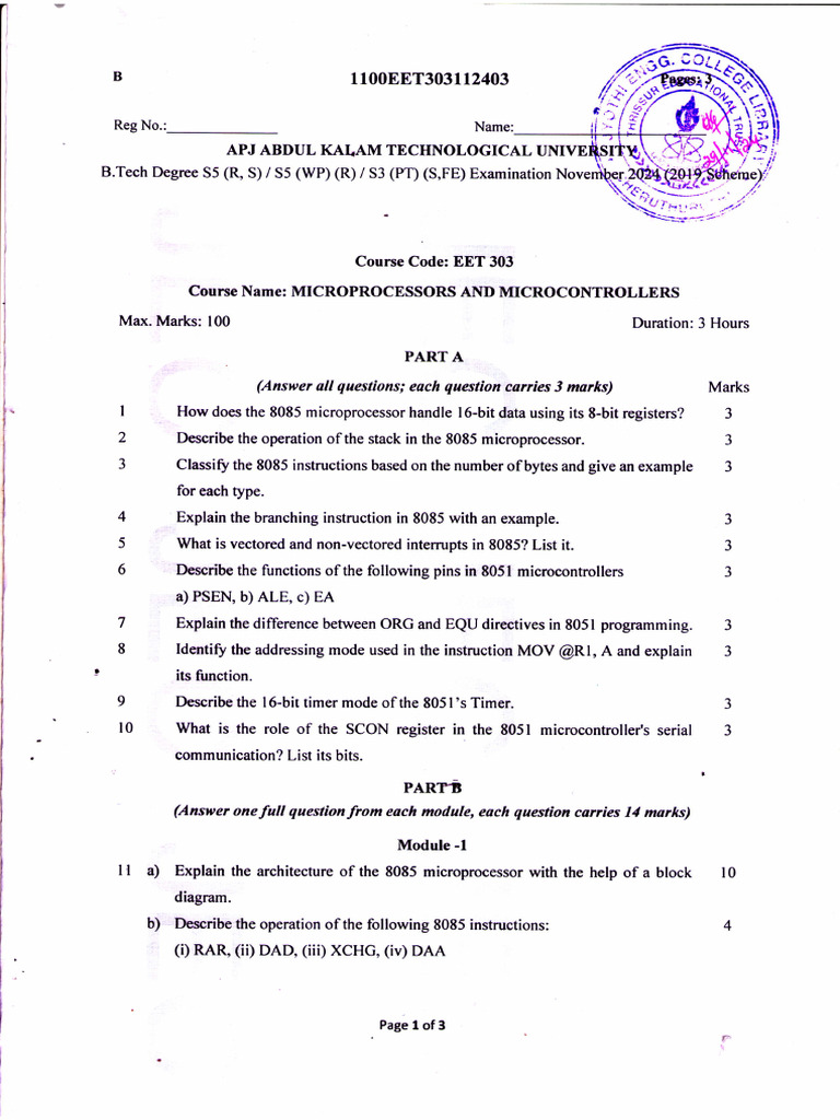 EET303 MICROPROCESSORS AND MICROCONTROLLERS, NOVEMBER 2024 | PDF | Microcontroller | Computer ...