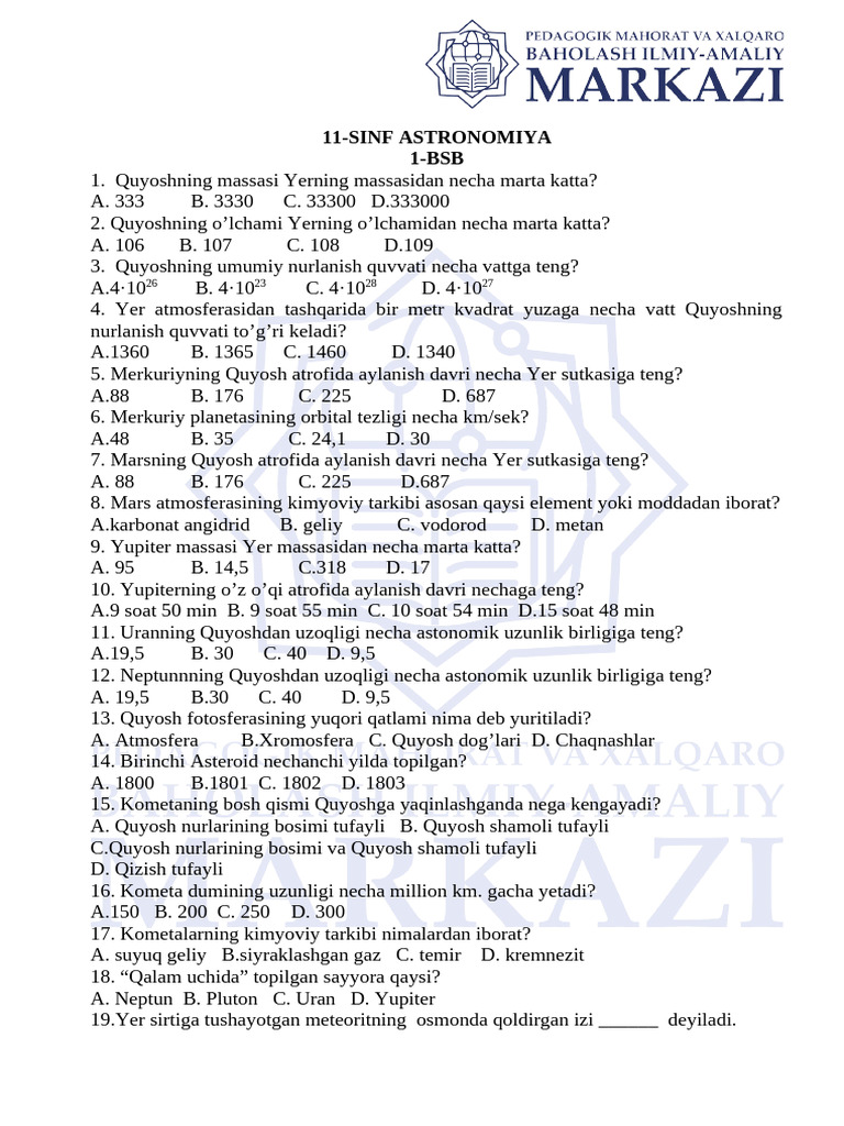 Astronomiya 1-BSB | PDF