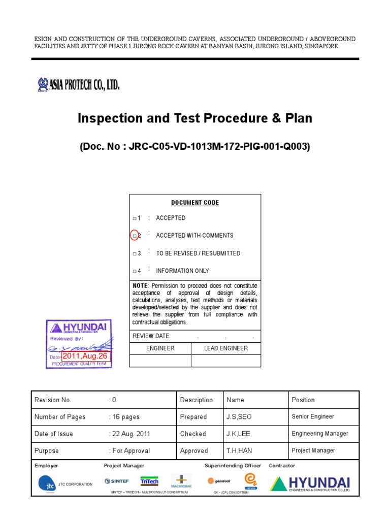 Inspection and Test Procedure and Plan Rev 0 Commented by HDEC | PDF ...