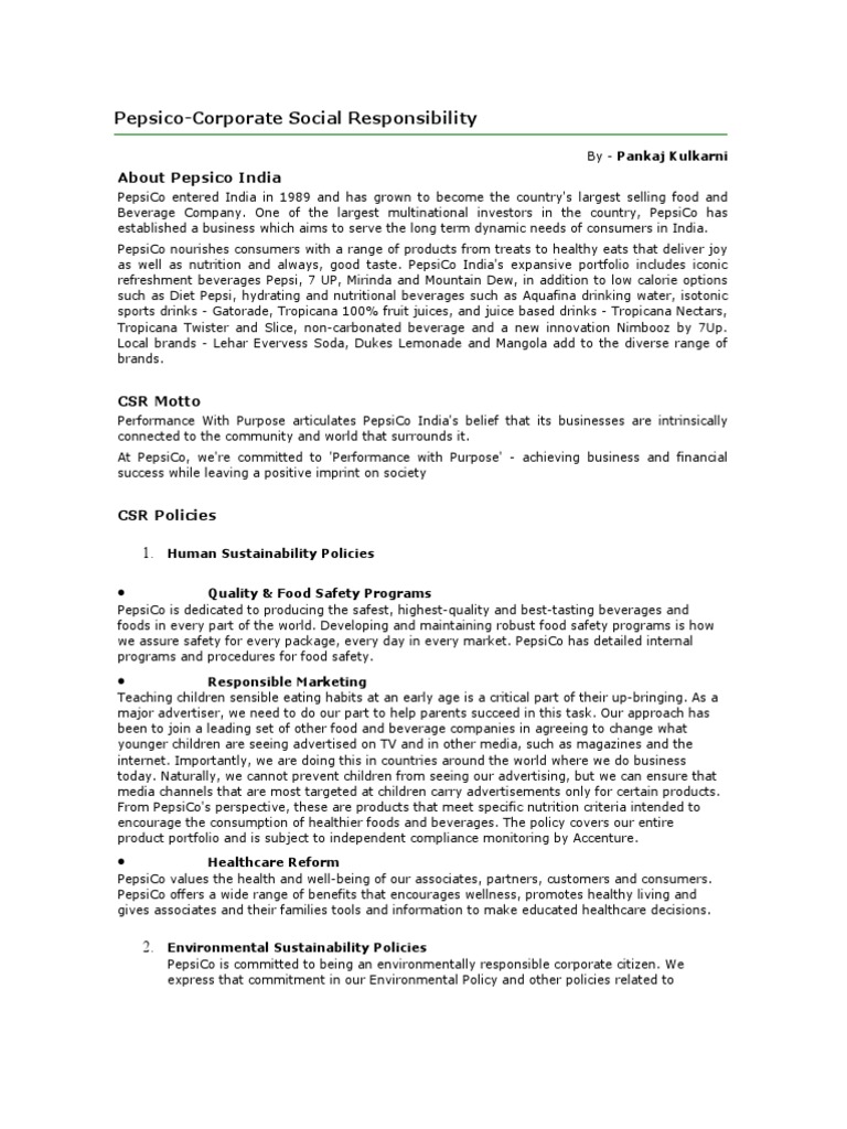 CSR Pepsico | PDF | Pepsi Co | Sustainability