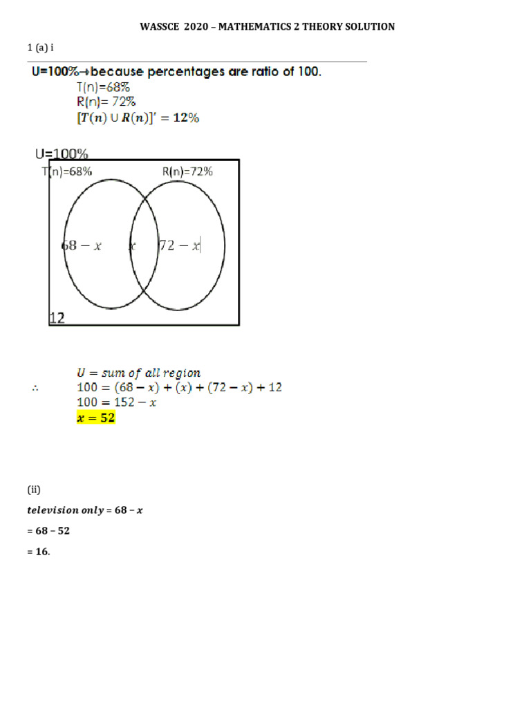 2020 Wassce - Mathematics 2 Theory Solution | PDF