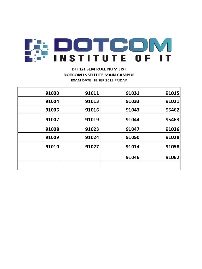 Main Campus Roll Num STD List Dit 1st Sem | PDF
