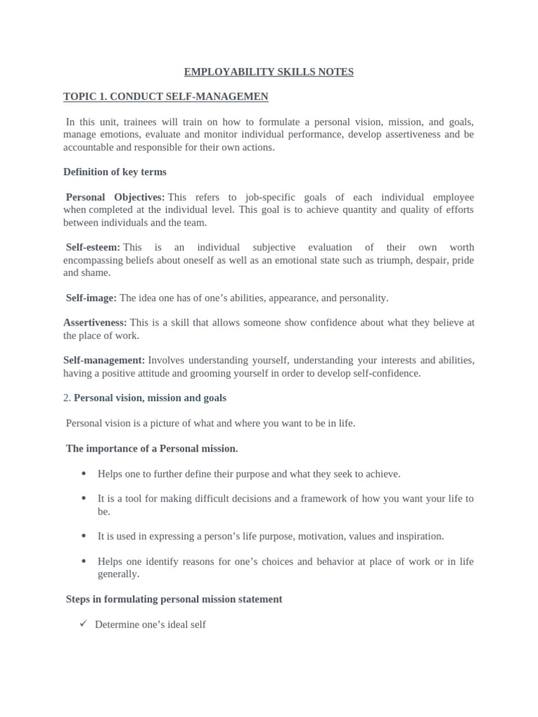 Demonstrate Employability Skills Notes | PDF | Goal | Communication