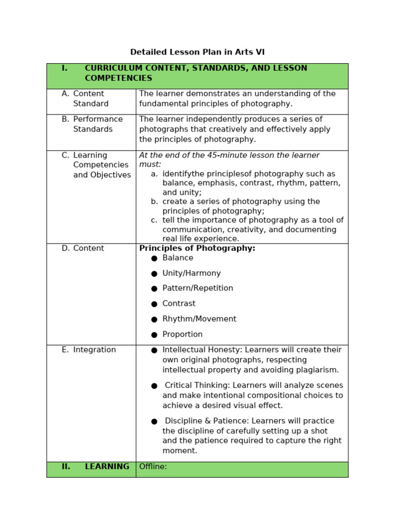 Photography Principles Lesson Plan | PDF | Lesson Plan | Curriculum
