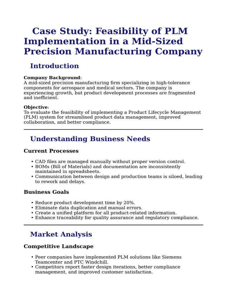 PLM Feasibility Study for Manufacturing | PDF | Product Lifecycle ...