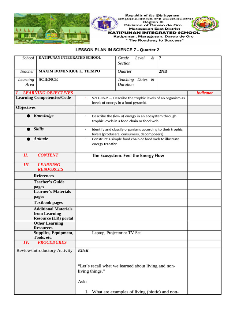 Science 7 Lesson Plan: Energy Flow in Ecosystems | PDF | Food Web ...