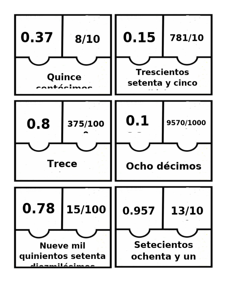 Rompecabezas de Decimales | PDF