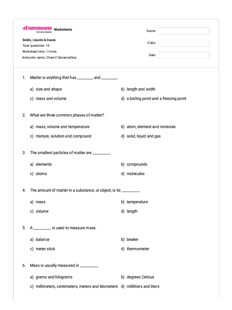 Matter Phases Worksheet for Students | PDF | Gases | Liquids