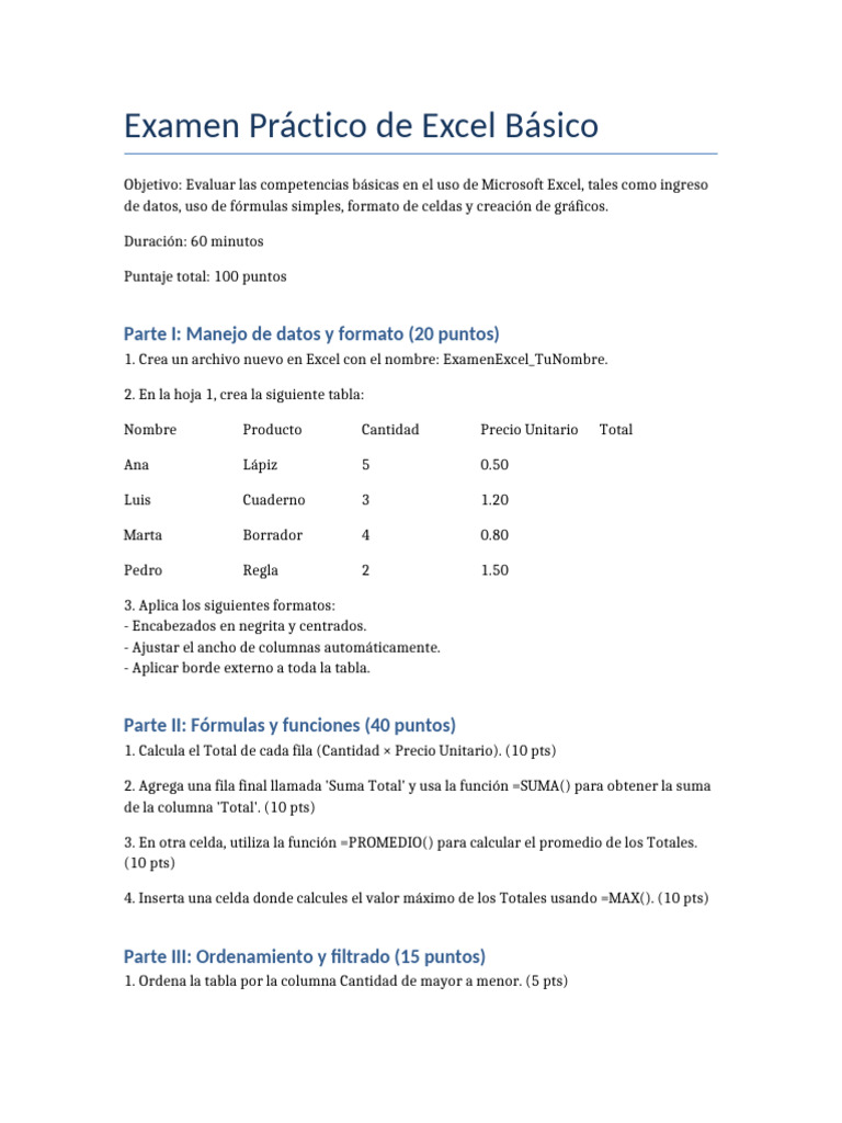 Examen Practico Excel Basico | PDF