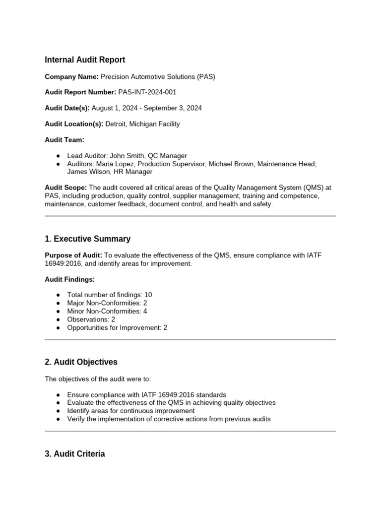 PAS Internal Audit Report 2024 | PDF | Audit | Quality Management System