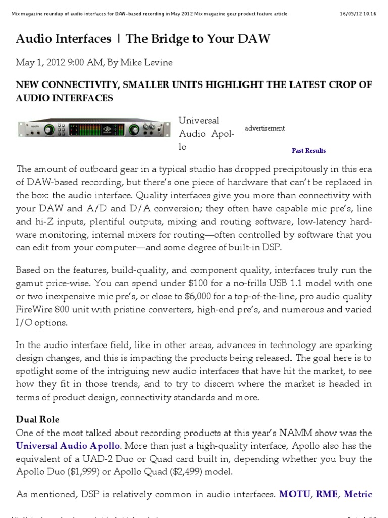 Audio Interfaces For DAW-Based Recording | PDF | Recording | Electronic ...