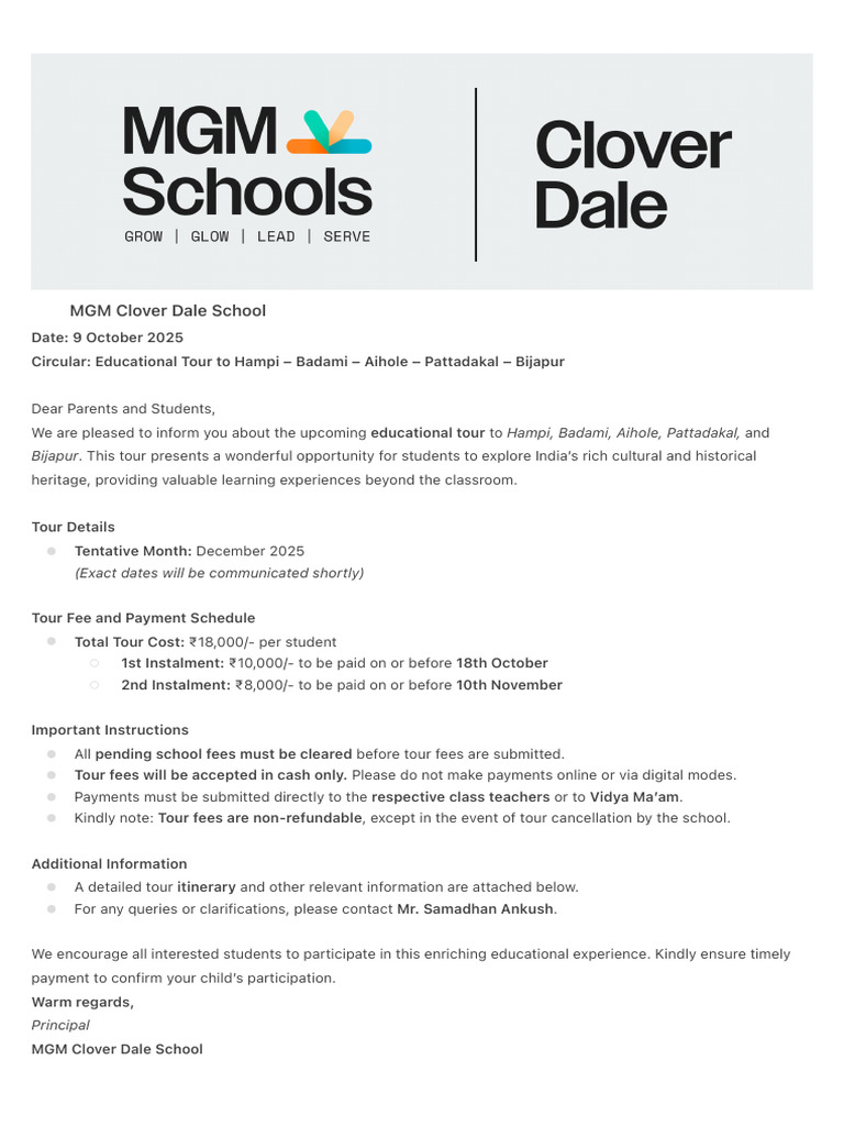 Educational Excursion Circular | PDF