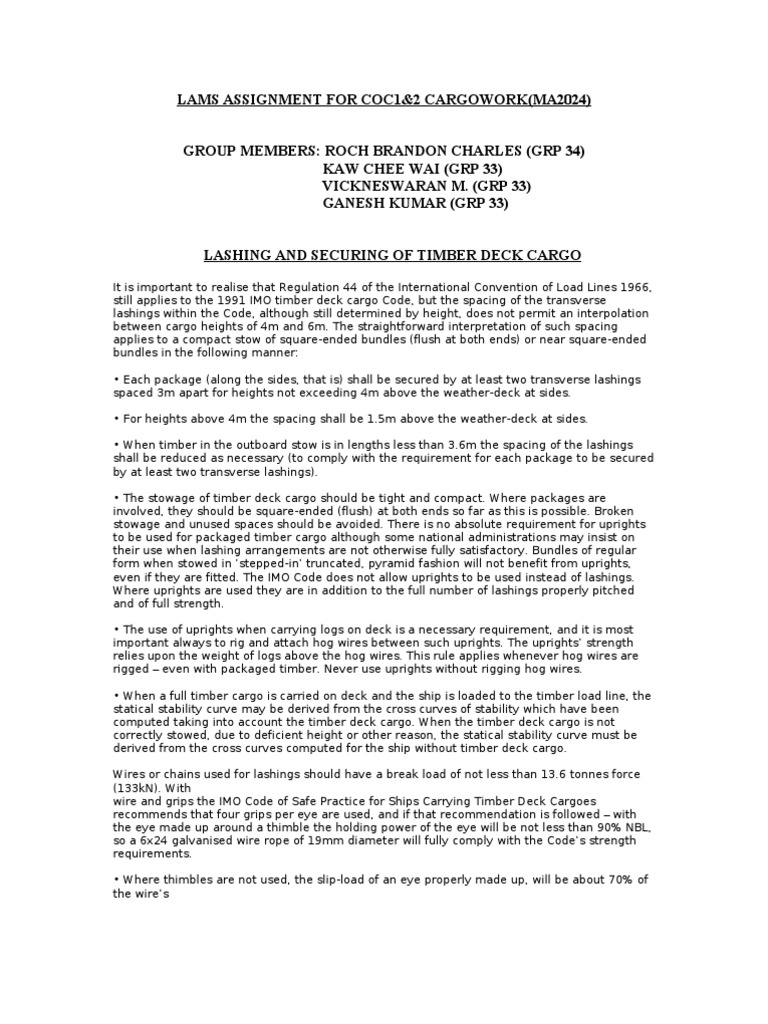 Timber Deck Cargo Lashing Guide | PDF | Cargo | Lumber