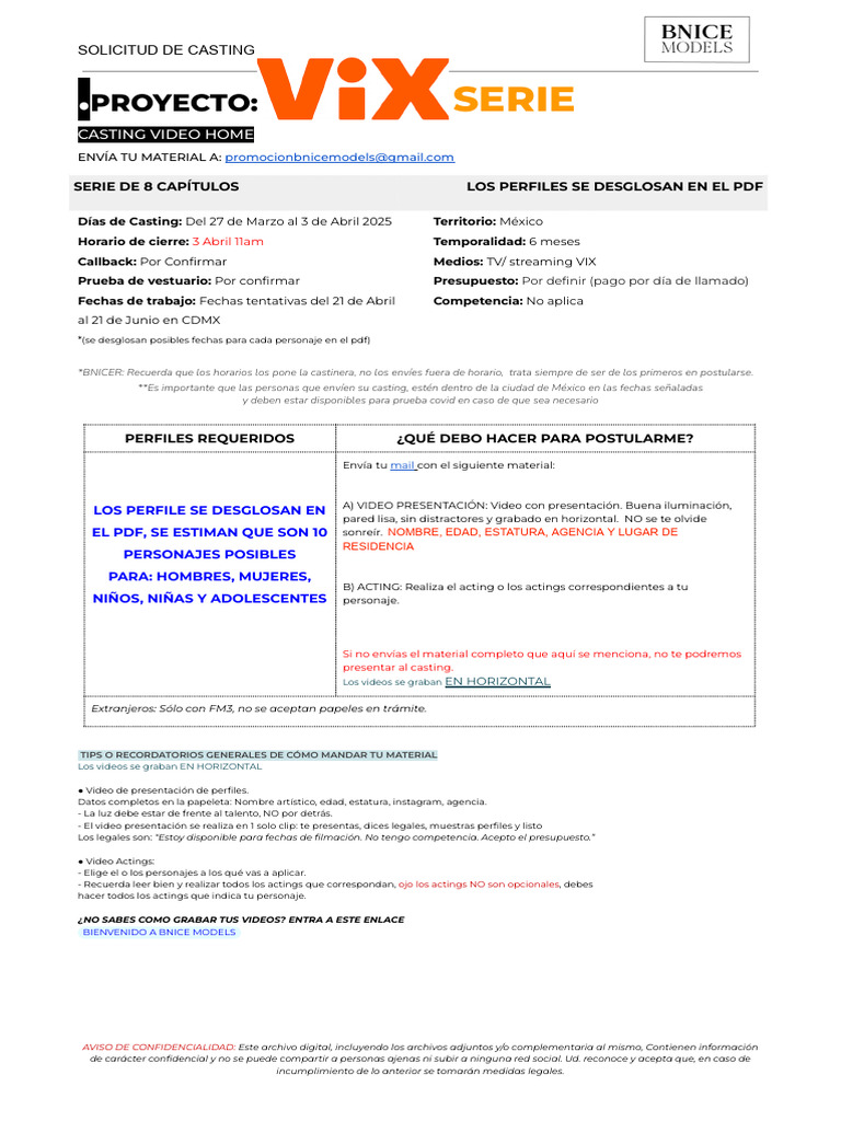 Casting - VIX SERIE | PDF