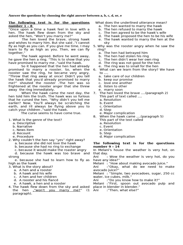 Hawk, Hen, and Rooster Story Quiz | PDF | Satellite | Communications ...