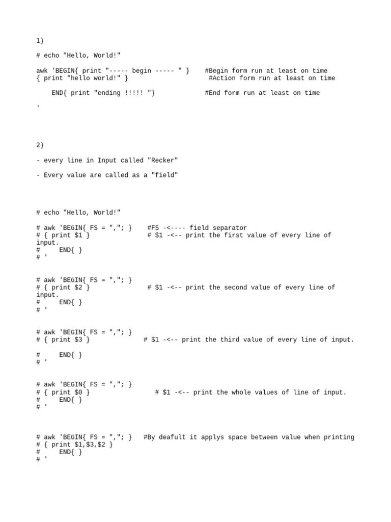 AWK Commands | PDF | Computer Programming | Unix Software