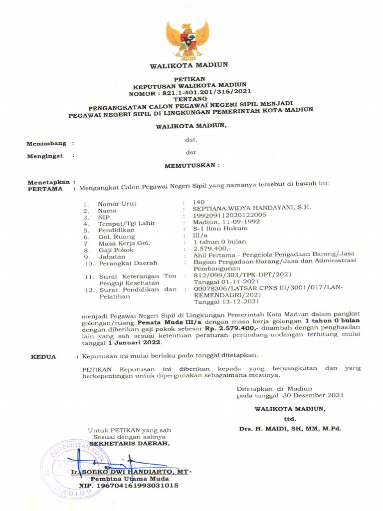 SK PNS Septiana Widya H. | PDF