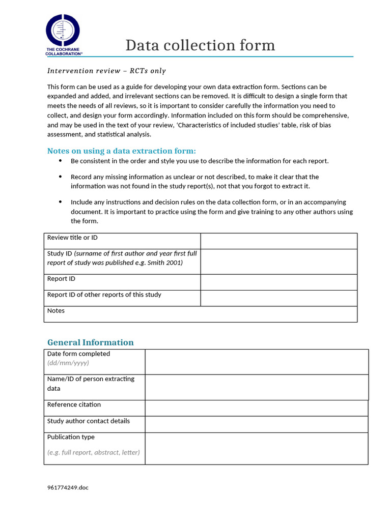 RCT Data Collection Form Guide | PDF | Randomized Controlled Trial | Risk