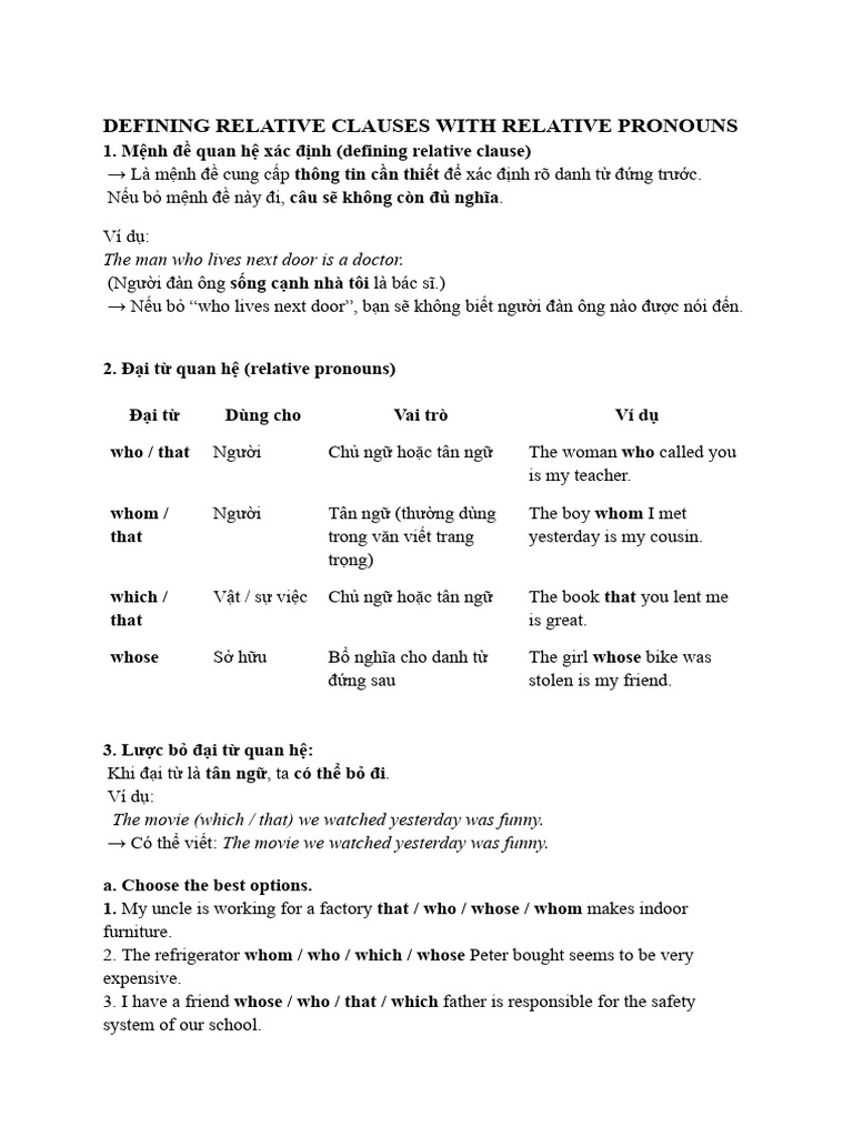 Defining Relative Clauses With Relative Pronouns: The Man Who Lives ...