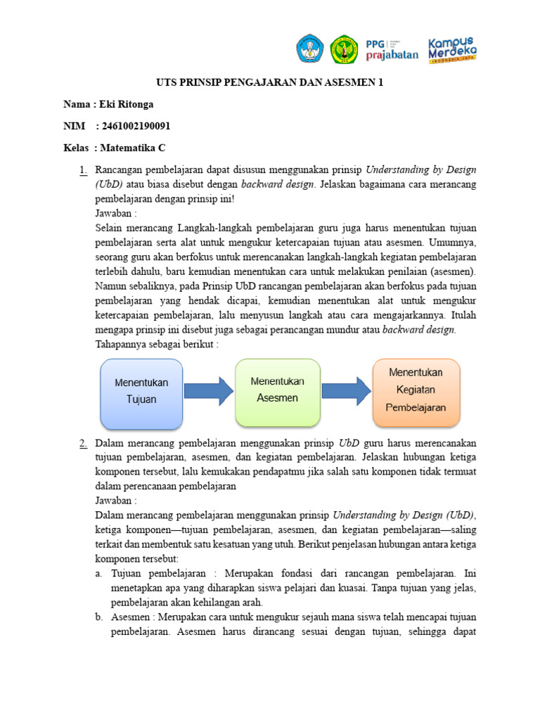 Uts Prinsip Pembelajaran Dan Asesmen 1 Eki Ritonga | PDF